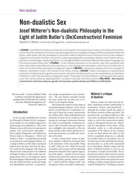 Pdf Non Dualistic Sex Josef Mitterers Non Dualistic Philosophy In