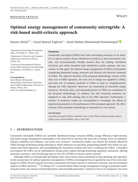 Pdf Optimal Energy Management Of Community Microgrids A Risk Based