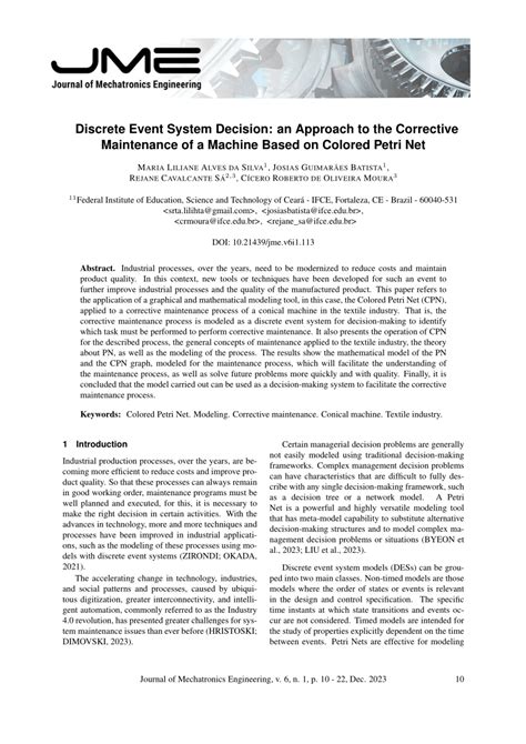 Pdf Discrete Event System Decision An Approach To The Corrective Maintenance Of A Machine