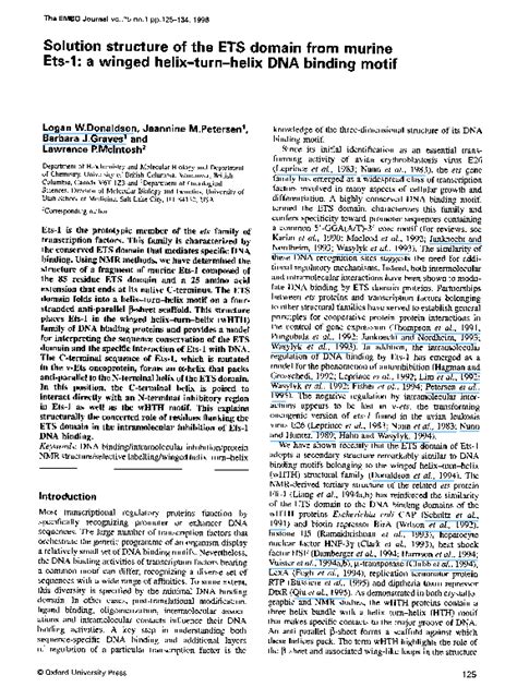 Pdf Solution Structure Of The Ets Domain From Murine Ets 1 A Winged
