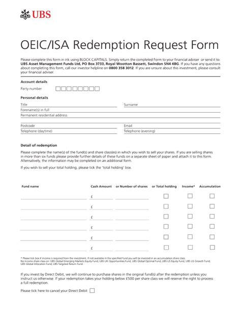 Uk Ubs Oeicisa Redemption Request Form 2016 Fill And Sign Printable