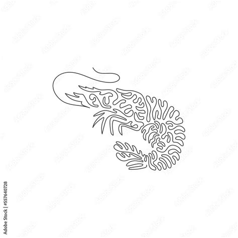 Single Swirl Continuous Line Drawing Of Beautiful Shrimp Abstract Art Continuous Line Draw