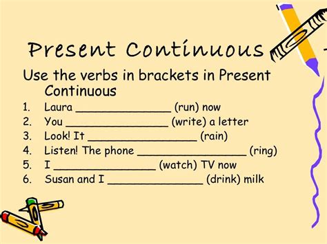 Present Continuous Exercises Worksheets