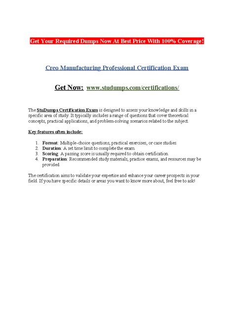 Creo Manufacturing Professional Certification Exam Get Your Required Dumps Now At Best Price