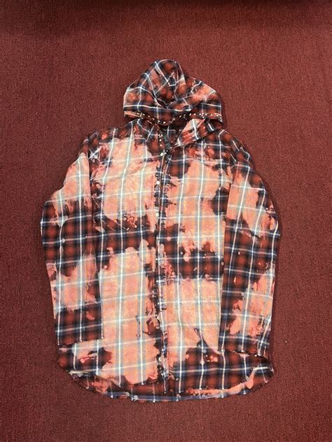 Clot × Vlone Vlone X Clot Hooded Flannel Bleached Grailed