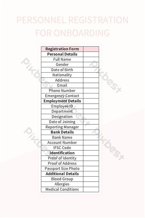 Employee Onboarding Streamlining Personnel Registration Process Excel Template Free Download