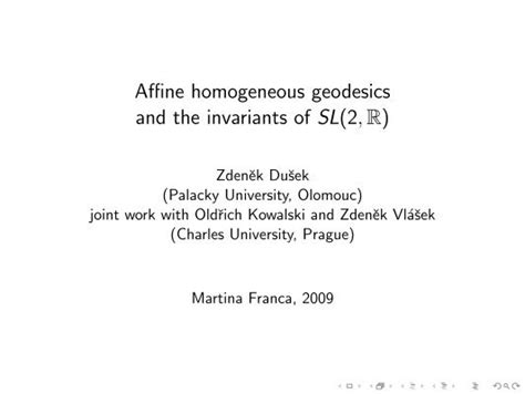 Affine Homogeneous Geodesics And The Invariants Of Sl2r
