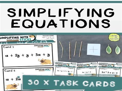 Simplifying Equations Task Cards Outdoor Algebra Teaching Resources