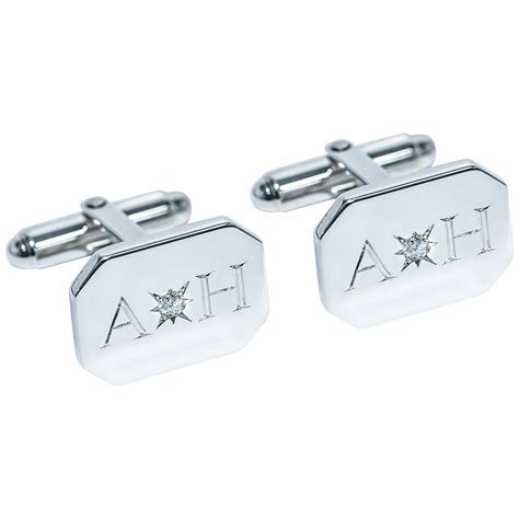 Diamond Bespoke Sterling Silver Rectangular Engraved Modern Classic