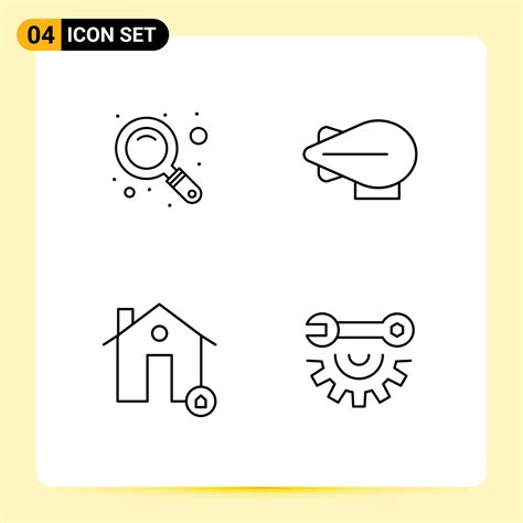 Set Of 4 Vector Filledline Flat Colors On Grid For Magnifier Real Airship Estate Garage Tools