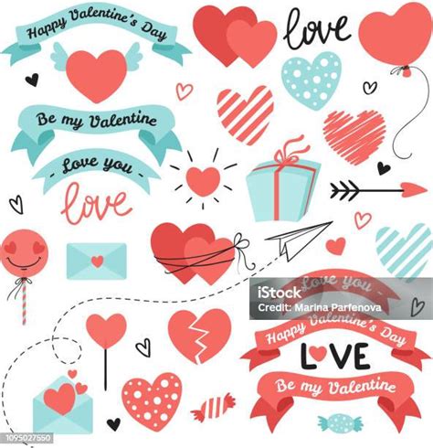 발렌타인 웨딩 디자인 요소 집합입니다 하트 리본 과자 편지 봉투 화살표를 포함 한다 요소 디자인에 대 한 사랑 개체 그룹에 대한 스톡 벡터 아트 및 기타 이미지 Istock