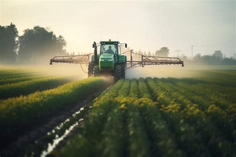 Premium Ai Image Arafed Tractor Spraying Pesticide On A Field Of Crops Generative Ai