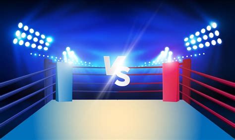 스포츠 및 게임 전투 또는 스포츠 권투 링 경기장 및 스포트라이트 투광 조명 대 밝은 경기장 조명 배경 개념 벡터 디자인의