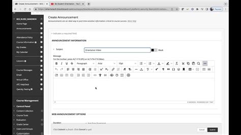 blackboard adding youtube videos in course announcements youtube