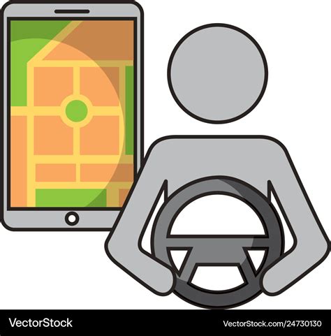 Driver Mobile Map Navigation Gps Autonomous Car Vector Image