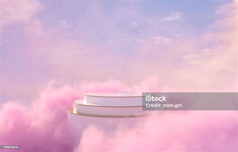꿈꾸는 하늘 배경이 있는 제품 디스플레이를 위한 자연의 아름다움 포디움 배경 로맨틱 한 3d 장면 구름에 대한 스톡 사진 및 기타 이미지 Istock