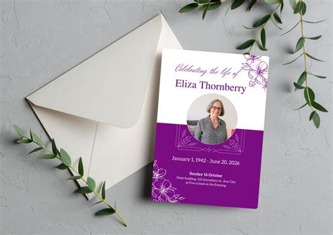 Editable Purple Funeral Program Template Funeral Memorial