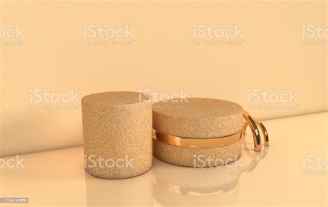 3d 렌더링 금과 파스텔 Bige 기하학적 모양 방에 연단 제품 프리 젠 테이 션 모의 플랫폼의 집합입니다 현대 최소한의 디자인에 추상 구성 입체 이미지에 대한 스톡 사진