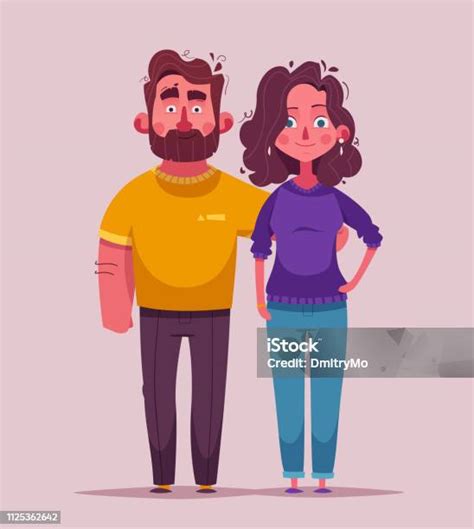 사랑에 행복 한 커플입니다 캐릭터 디자인입니다 만화 벡터 일러스트 레이 션 양 부모에 대한 스톡 벡터 아트 및 기타 이미지 양 부모 커플 가족 Istock