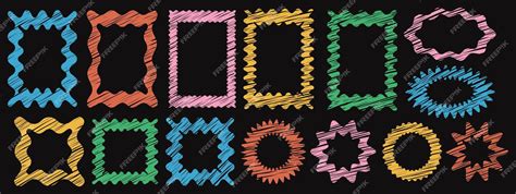 Premium Vector Set Of Groovy Draw Wavy Frame Round And Multicolor