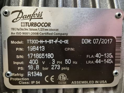 Used Danfoss Tt300 H 1 St F 0 Ce Oil Free Centrifugal Turbocor Compressor On R134a Hos Bv
