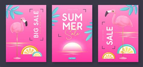 여름 큰 판매 현대 커버 3d 플라스틱 열대 과일 플라밍고 및 열대 잎의 집합 여름 배경입니다 벡터 그림 3차원 형태에 대한 스톡 벡터 아트 및 기타 이미지 Istock