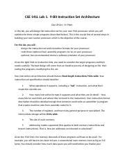 F17 CSE 141L Lab 1 1 Doc CSE 141L Lab 1 9 Bit Instruction Set