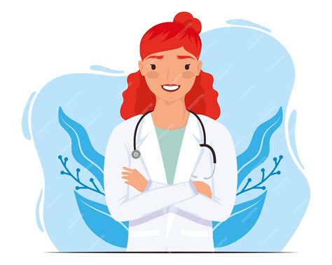 Рыжеволосая женщина врач со стетоскопом Бесплатно векторы