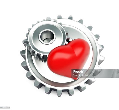 흰색 배경 3d 일러스트 3d 렌더링에 메탈 기어 빨간 마음 강철에 대한 스톡 사진 및 기타 이미지 강철 공학 금속 Istock