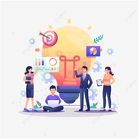 รูปตัวละครคนทำงานใกล้กับหลอดไฟขนาดใหญ่เพื่อพัฒนาความคิดสร้างสรรค์และวิธีแก้ปัญหาสำหรับภาพ