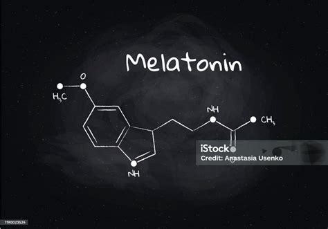 벡터 호르몬 연구 배너 템플릿 검은 보드 배경에 분필 그린 멜 라 토 닌 구조 수 면 장애와 관련 된 호르몬 과학 적인 현대