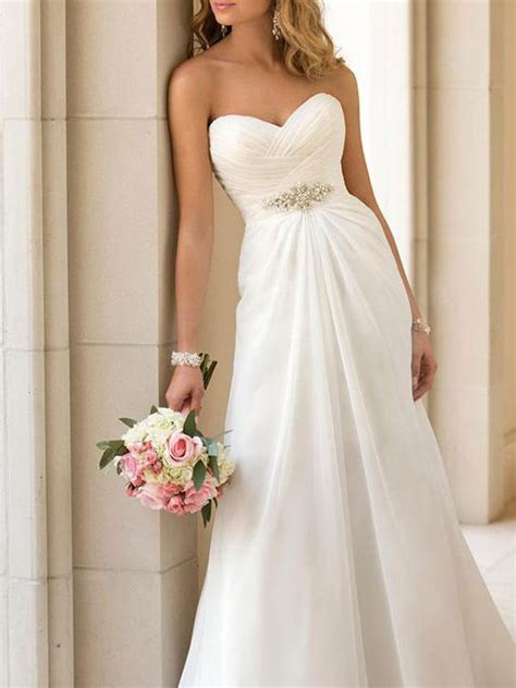 Simple Wedding Dress Sheath Sweetheart Neck Sleeveless Pleated Bridal
