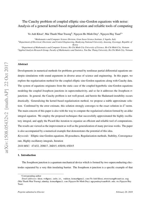 Pdf The Cauchy Problem Of Coupled Elliptic Sine Gordon Equations With Noise Analysis Of A