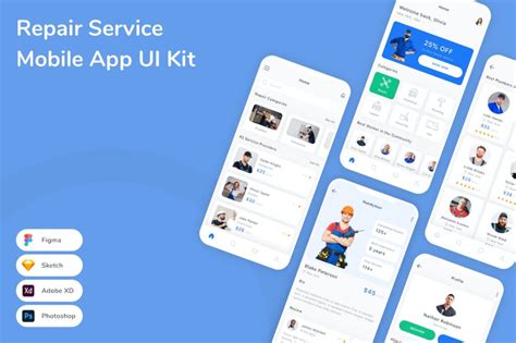 维修服务移动应用app Ui Kit Sketch Fig Xd Psd 全景酷逊素材