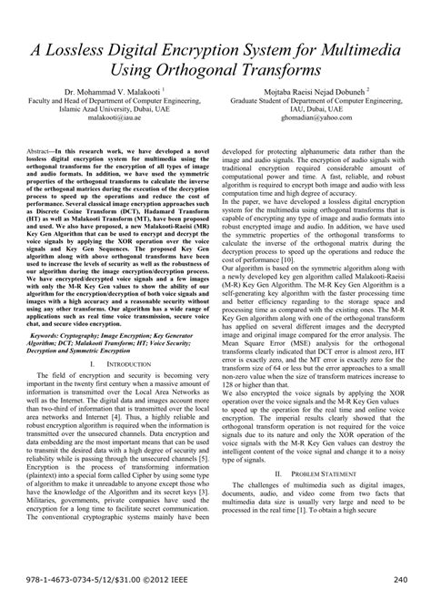 Pdf A Lossless Digital Encryption System For Multimedia Using