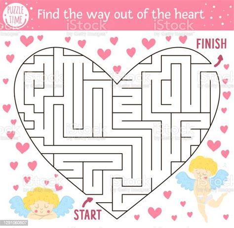 심장 모양의 아이들을위한 세인트 발렌타인 데이 미로 휴일 유치원 인쇄 교육 활동 귀여운 큐피드와 재미있는 게임 사랑 테마 로맨틱 퍼즐 마음에서 길을 찾으십시오 0명에 대한