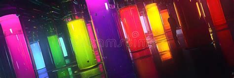 Illuminated Cylindrical Objects Creating Colorful Spectacle Stock