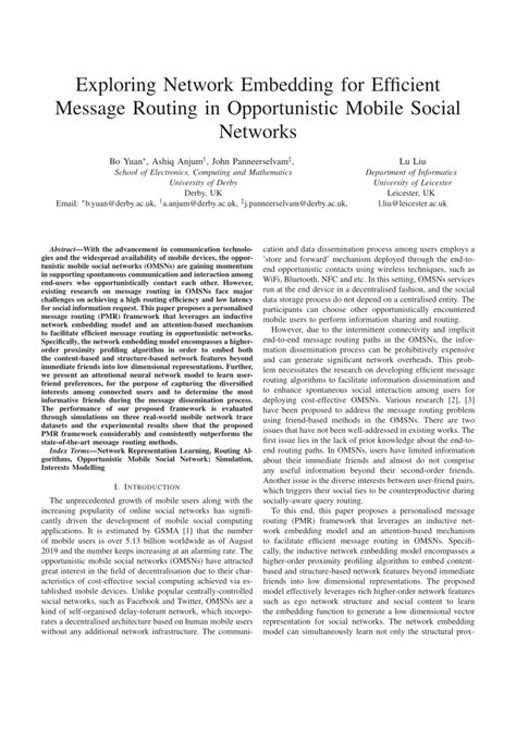 Pdf Exploring Network Embedding For Efficient Message Routing In Opportunistic Mobile Social