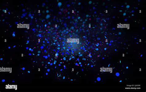 Abstract Background Of Group Of Blue And Purple Particles Of Different Sizes Floating On A