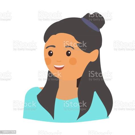 긴 어두운 머리 여자 아바타 플랫 벡터 일러스트 에 흰색 배경 만화에 대한 스톡 벡터 아트 및 기타 이미지 만화 머리