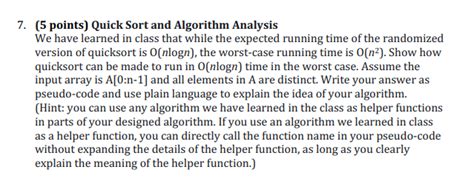 Solved Points Quick Sort And Algorithm Analysis We Have Chegg