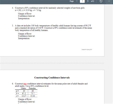 Solved Page Of C Construct A Confidence Interval Chegg