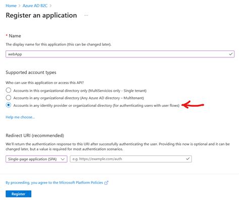 delegate authentication to the b2c active directory and not to all