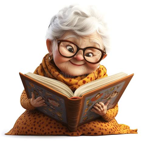 Playful Grandma Reading A Big Storybook Stock Illustration
