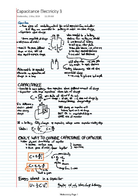 Capacitance Notes Physics Capacitance Electricity Wednesday May AM