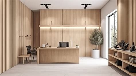 Minimalist Wooden Office Interior Design With Simple Suit Inspired 3d