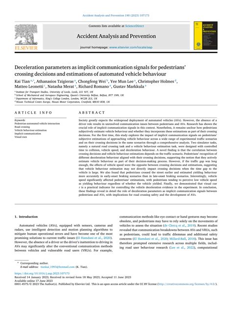 Pdf Deceleration Parameters As Implicit Communication Signals For Pedestrians Crossing