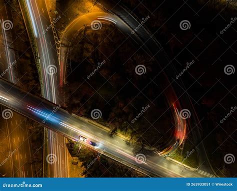 Aerial View Of An Exit Ramp Of A Highway At Night Stock Image Image Of Street Bridge 263933051