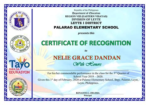 Deped Cert Of Recognition Template Download Certificate Of Images