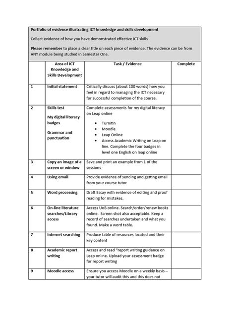 Portfolio Of Evidence Illustrating Ict Knowledge And Skills Development Pdf Educational